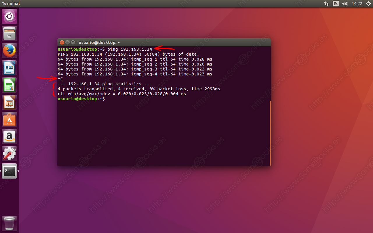 Uso del comando ping en Ubuntu - SomeBooks.es