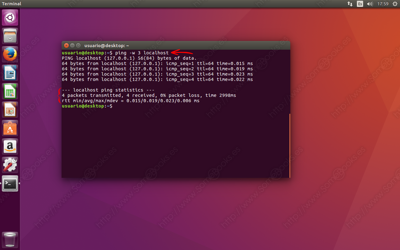 Uso del comando ping en Ubuntu - SomeBooks.es