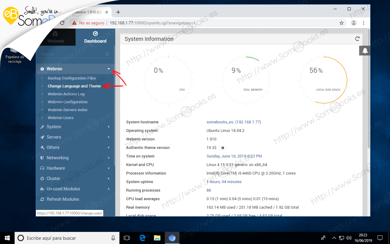 Poner Webmin en español - SomeBooks.es