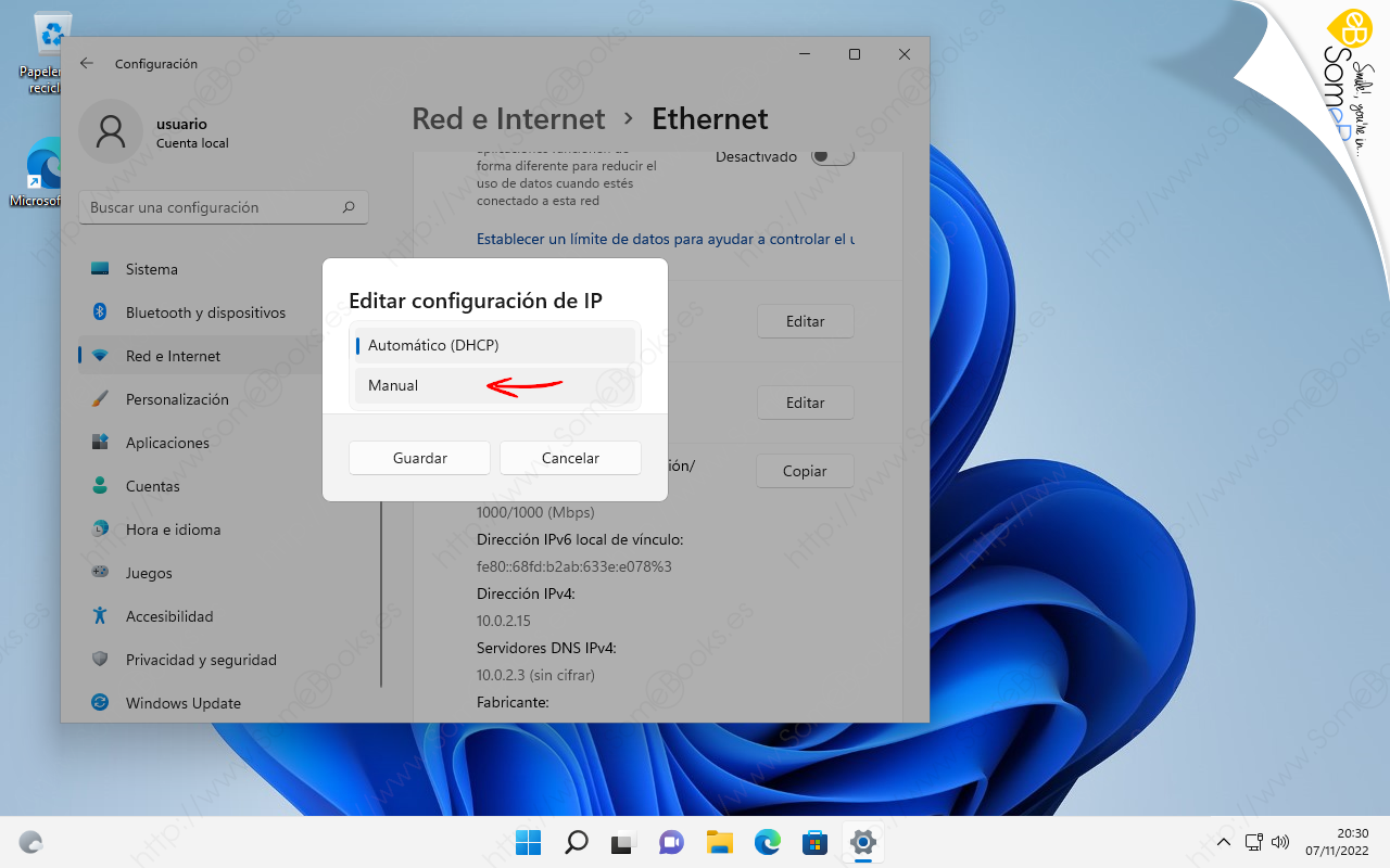 Asignar una dirección IP fija en Windows 11 - SomeBooks.es